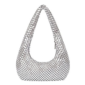 Silver Evening Bag Women Unique Handbags Cool Purses Small Shoulder Purse Silver Metallic Purse Designer Evening Bag(Silver)
