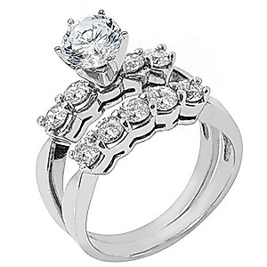 14k White Gold Round Diamond Engagement Ring Wedding Band Bridal Set 1.68 Carats