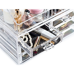 Clear Cosmetic Storage Organizer - Easily Organize Your Cosmetics, Jewelry and Hair Accessories. Looks Elegant Sitting on Your Vanity, Bathroom Counter or Dresser. Clear Design for Easy Visibility.
