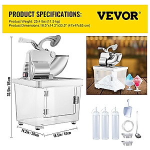 VEVOR 110V Commercial Ice Crusher 440LBS/H, ETL Approved 300W Electric Snow Cone Machine with Dual Blades, Stainless Steel Shaved Ice Machine with Safety On/Off Switch for Family, Restaurants, Bars