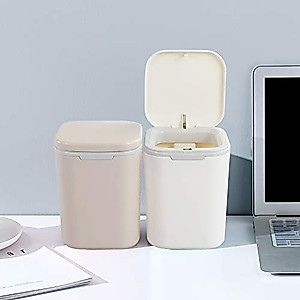 Xowine 0.5 Gallon Plastic Mini Push-Button Garbage Can, 2 L Desktop Mini Trash Can, White