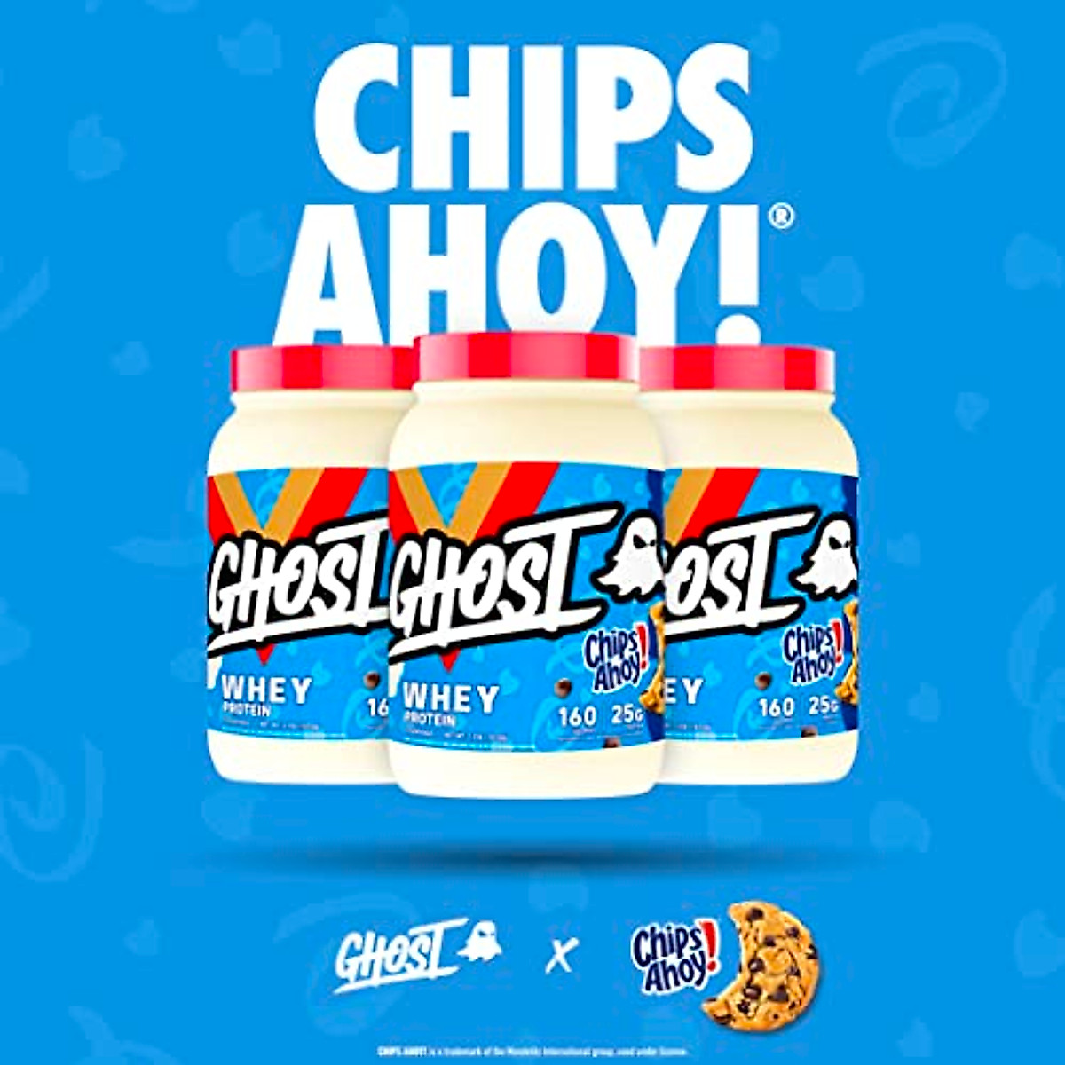 GHOST WHEY Protein Powder, Chips Ahoy! - 2lb, 25g of Protein - Whey Protein Blend - ­Post Workout Fitness & Nutrition Shakes, Smoothies, Baking & Cooking - Cookie Pieces Inside