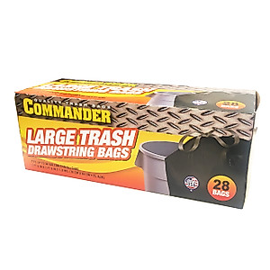 Commander 20-30 Gallon 1.0 MIL Black Drawstring Trash Bags - 30" x 33" - Pack of 28 - For Home, Kitchen, & Office