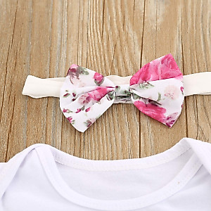 bebiullo Baby Infant Girl Sassy Aunt Ruffle Short Sleeves Romper Floral Short Pants Headband Outfit Clothes (White, 0-6M)