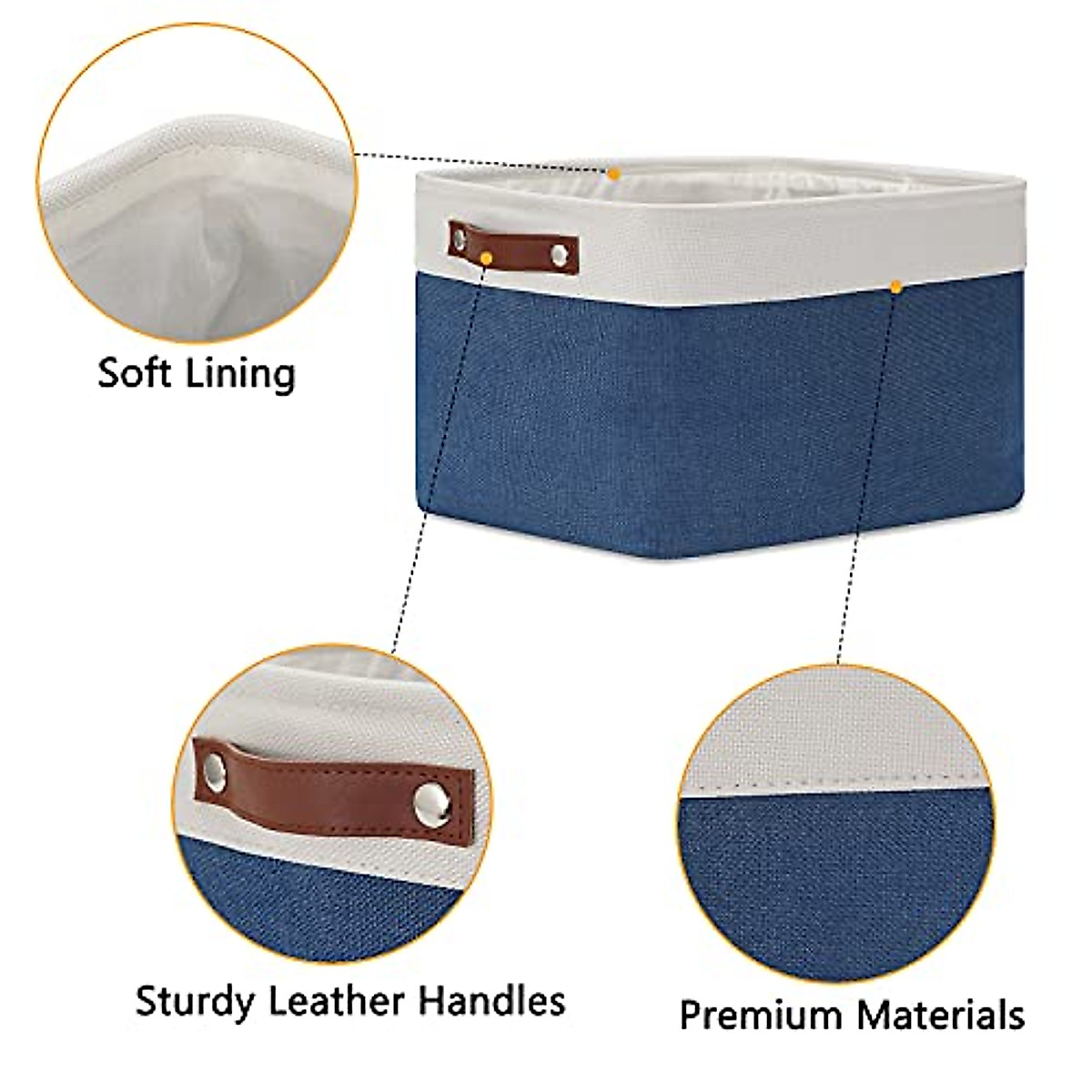 DULLEMELO Collapsible Bundle Baskets 3 Medium Baskets 15"x11"x9.5" + 2 Narrow Baskets 15"x6"x5.5"（White&Blue)