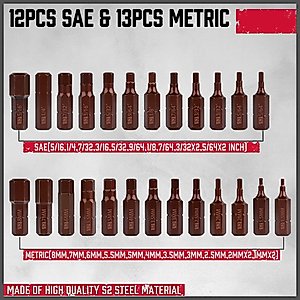 25-Piece Hex Bit Set - Premium Allen Key Drill Bit Set, Durable Allen Wrench Drill Bits, Hex Ket Drill Bit Set & Quick Change Bit Holder, SAE Metric Hex Drill Bit Set Strong Magnetic Tips