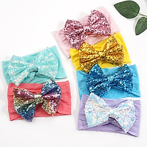 CÉLLOT Baby Girls Headbands Glitter Fesival 5 Inch Hair Bows Headbands for Newborn Infant Toddler Photographic Set of 15
