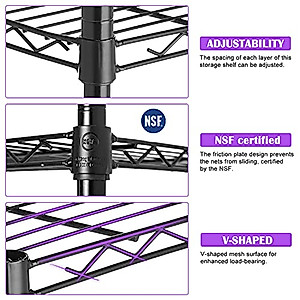 Storage Shelves 6-Tier Wire Shelving Unit Garage Shelving with Wheels 2100LBS Capacity,18" D x 48" W x 78" H Metal Shelves Storage Rack Heavy Duty Shelving for Garage Kitchen Pantry,Black