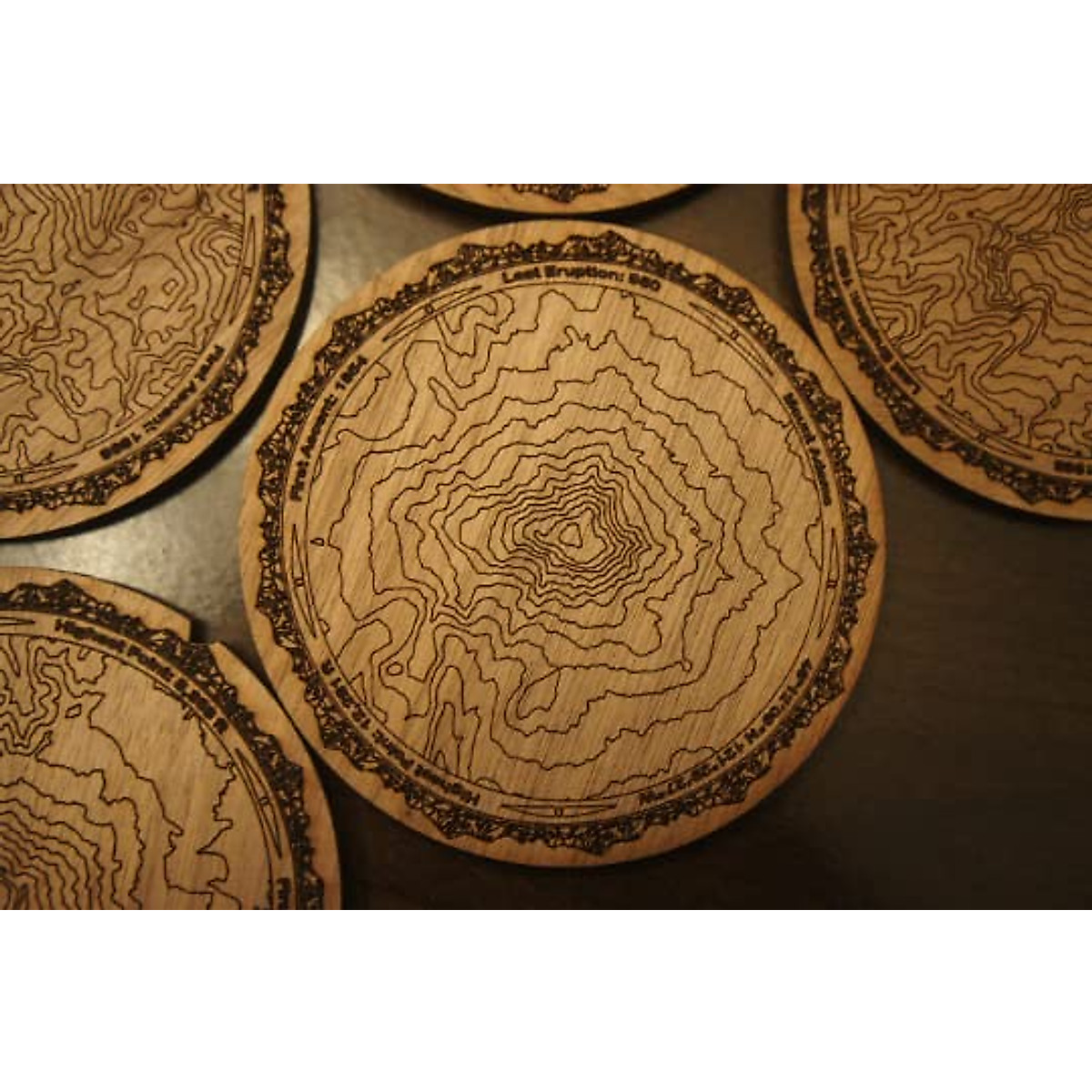 Pacific Northwest Mountains Wooden Coasters | Set of 5 | Topography Coasters Active (Poplar)