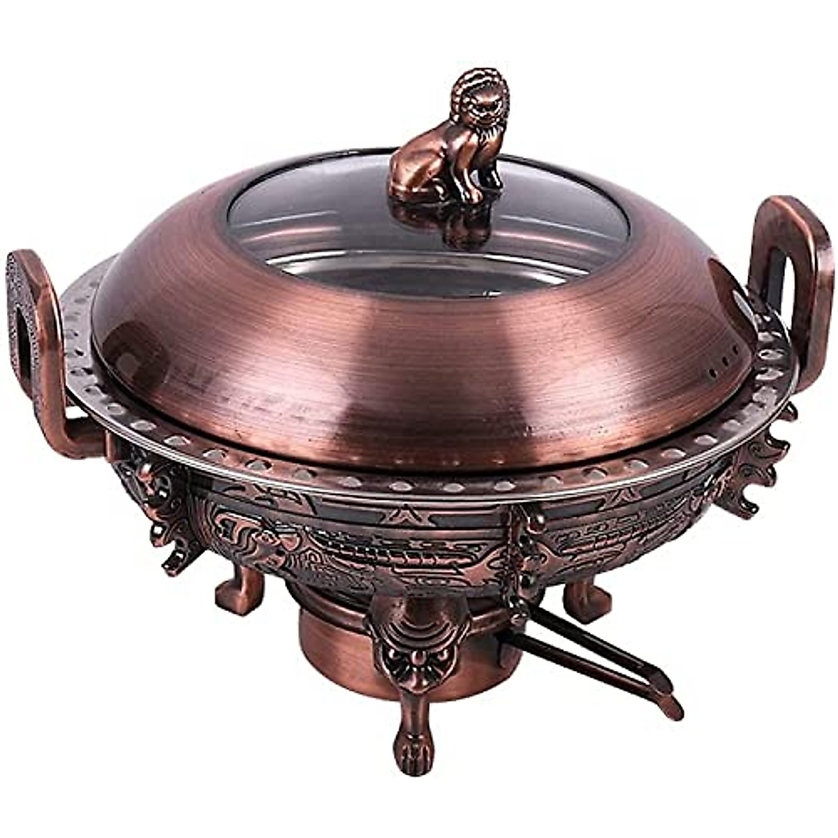 Retro Hot Pot Shabu Shabu Pot 1.3L Small Hotpot with Alcohol Stove - Single Person Soup Boiler Food Warmer Chafing Dish Set, Fuel not Included (Color : Red Copper)