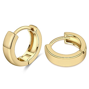 Gacimy Gold Huggie Earrings for Women 14K Real Gold Plated, 4mm Thick Small Gold Hoop Earrings Cartilage Ear Cuff for Women, Yellow Gold 13MM