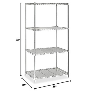 Safco Products Industrial Wire Shelving Starter Unit 36" W x 24" D x 72" H (Add-On Unit and Extra Shelf Pack Sold Separately), Metallic Gray