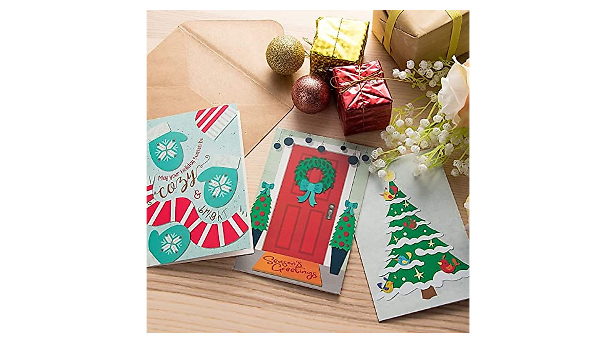 Bulk Christmas Cards Pack with Kraft Envelopes - 48 Cozy Designs