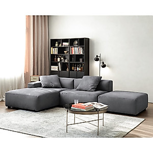 Acanva Luxury Modern Modular L-Shape Sectional Sofa Set, 3 Seat Upholstered Couch with Chaise Lounge for Living Room Bedroom Apartment, Dark Grey