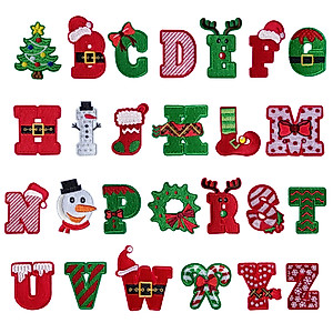 Jongdari Christmas Iron On Letters for Clothing, 2.4" Xmas Embroidery Alphabet Letterman Jacket Patche A-Z Applique for Backpack & Fabric (Christmas 26pcs)