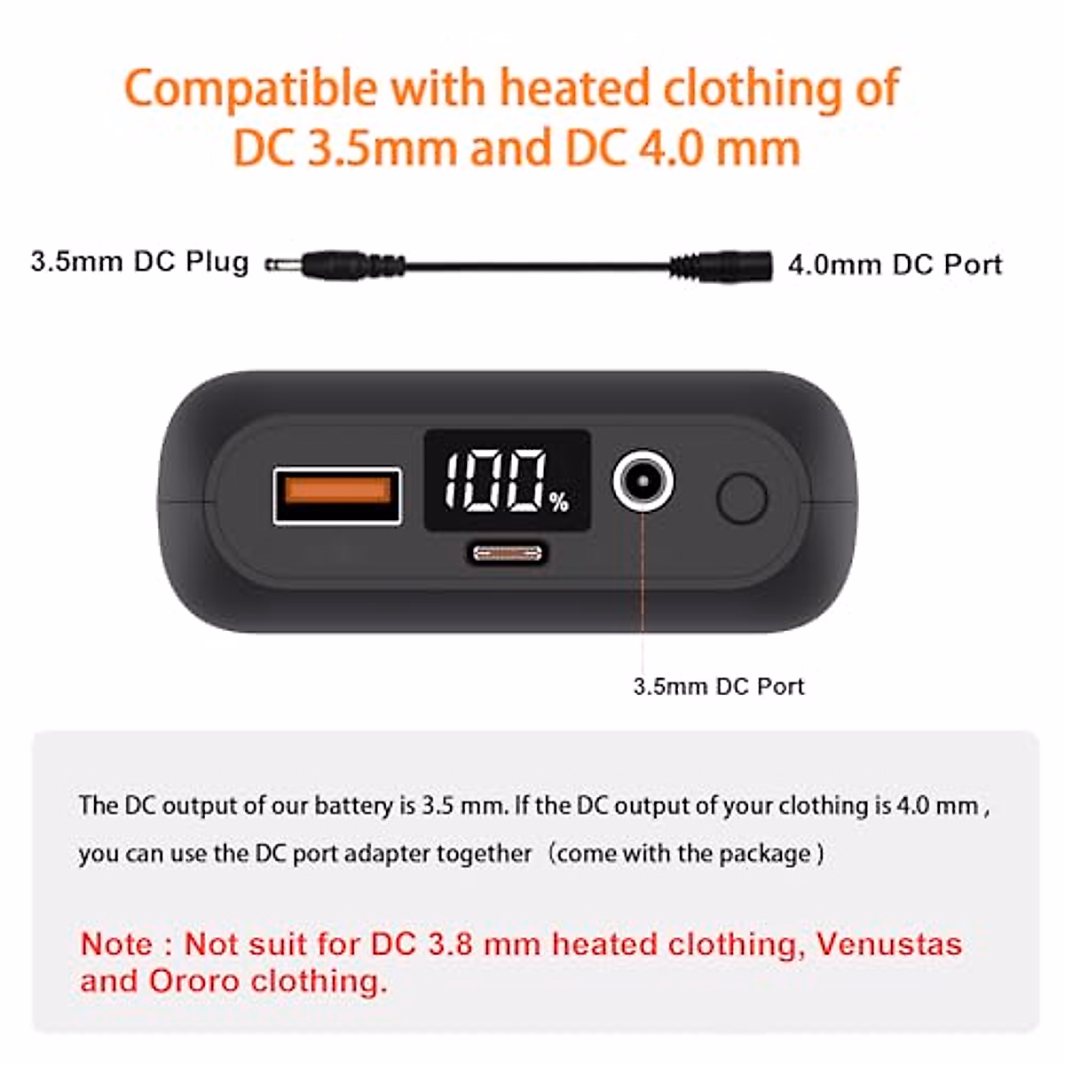 Sevdiea Heated Vest Battery Pack 7.4V 16000mAh, Battery Pack for Heated Vest, LCD Display Power Bank for Heated Vest with USB DC Port