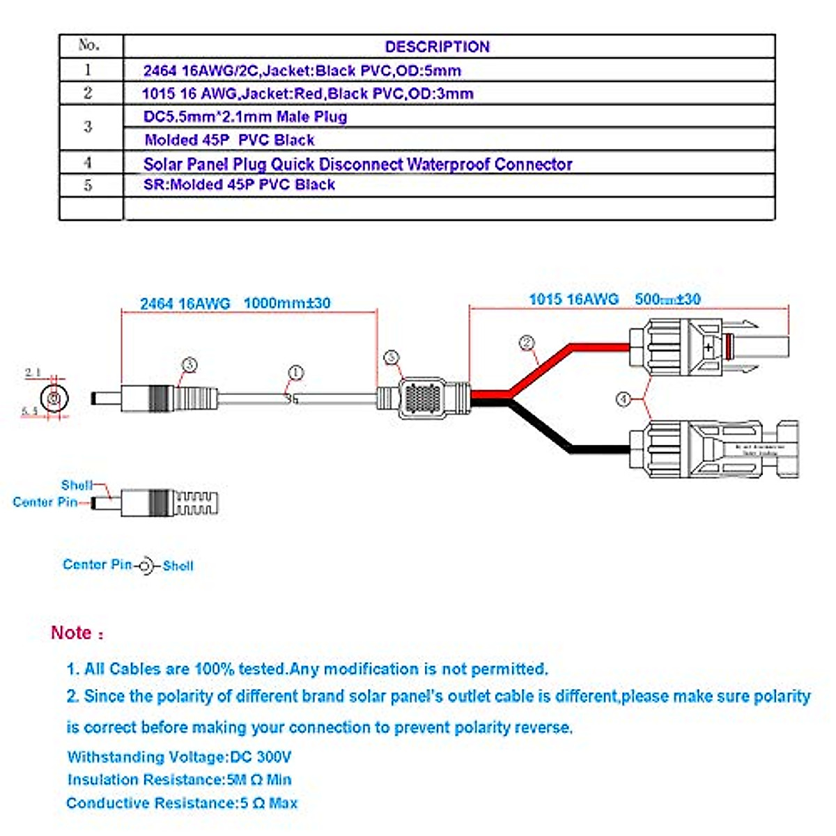 COMeap Solar Panel Plug to DC 5.5x2.1mm Adapter Extension Power Cable with DC 3.5x1.35, 5.5x2.5 and 8mm Connector Compatible with MC4 Solar Panel Charger and Portable Solar Generator 5ft(1.5m)