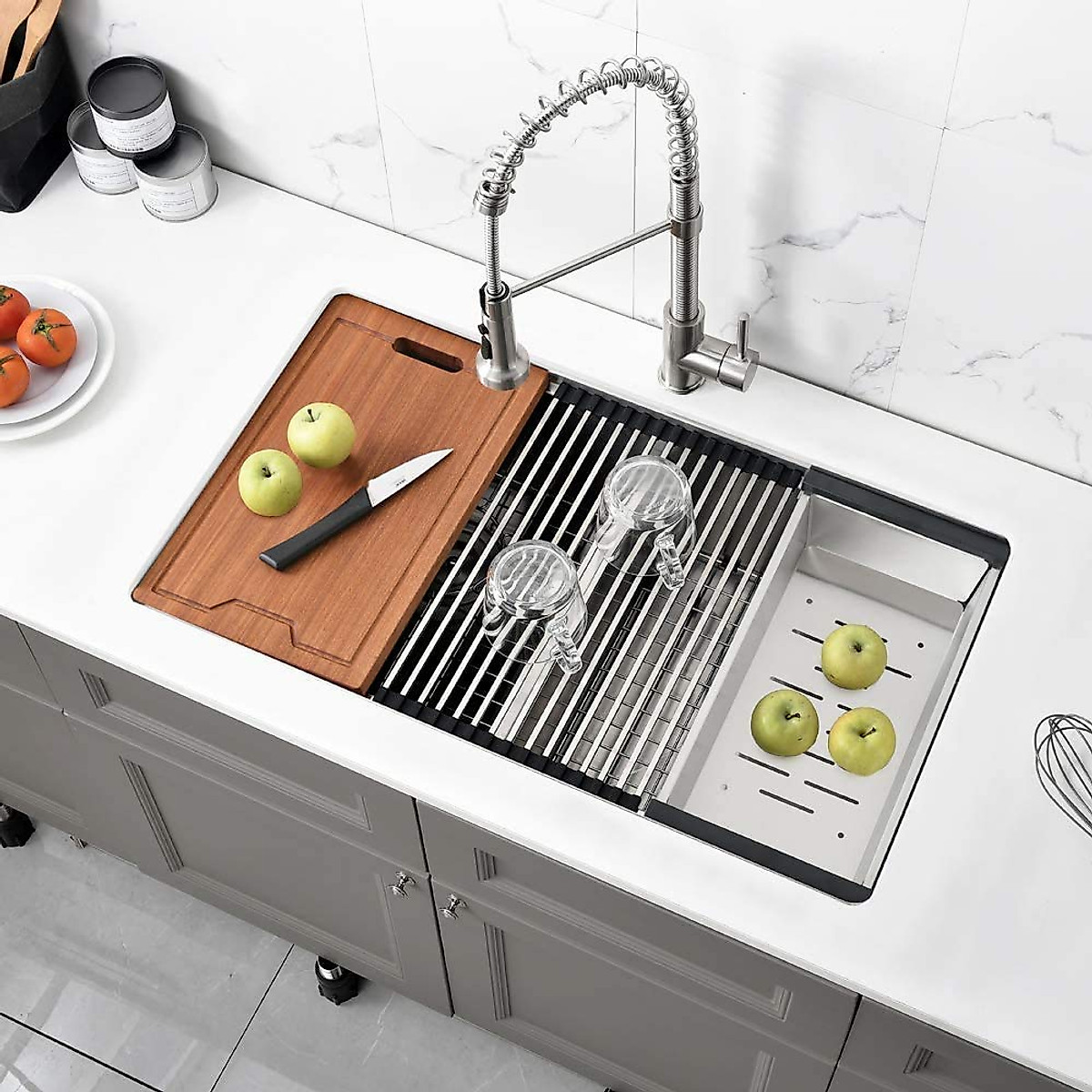 33 Inch Double Bowl Undermount Kitchen Sink Workstation-Bokaiya 33x19 Stainless Steel Undermount Double Bowl Kitchen Sink 16 Gauge Deep 50/50 Low Divide Undermount Sink