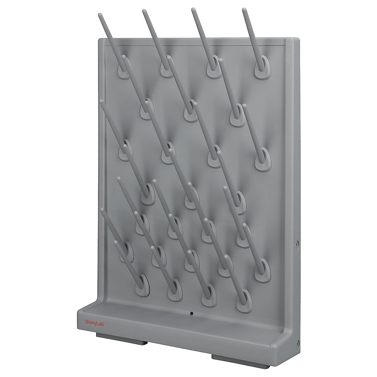 stonylab Lab Pegboard Drying Rack with Water Outlet Hose and 27 Detachable Pegs, Laboratory Glassware Drying Draining Rack Cleaning Equipment, Bench-Top/Wall-Mount