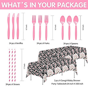 Xigejob Western Cowgirl Baby Shower Decorations Party Tableware - Little Cowgirl Baby Girl Table Decorations, Plate, Cup, Napkin, Cutlery, Tablecloth, Wild West Rodeo Baby Shower Supplies | Serve 24