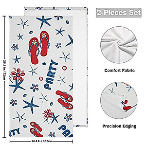 susiyo Patriotic Flip Flop Starfish Towel 2 Pcs Set, Small Washcloth Fingertip Towel for Home Decor
