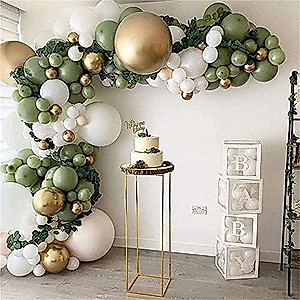 Sage Green Balloon Garland Arch Kit 79PCS Olive Green Peach White Gold Balloons for Forest Safari Jungle Tropical Theme Decorations Baby Bridal Shower Birthday Party