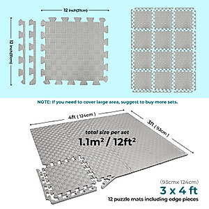 Gym Flooring Puzzle Exercise Mats: Sportneer 1/2" Thick 12" x 12" Interlocking Floor Mats EVA Foam Exercise Tiles for Home Gym Fitness Equipments with Border Waterproof Workout Anti-Slip Mat 12 Sqft