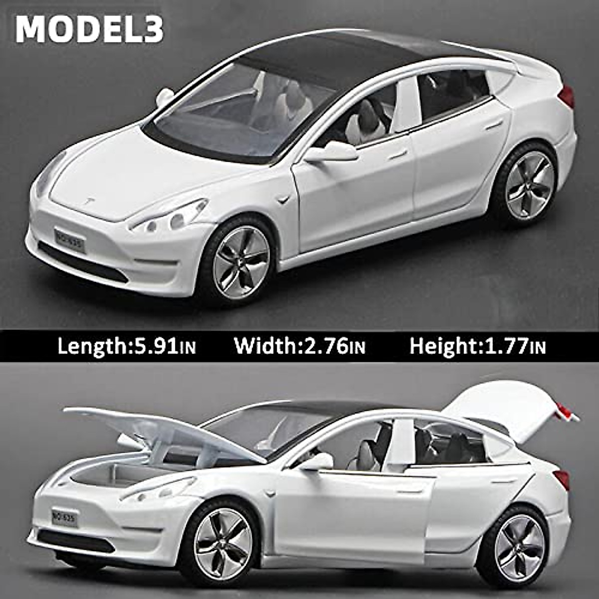 1:32 Scale Model 3 Car Toy Pull Back with Sound and Light, Alloy Diecast Mini Vehicles Toys for Kids Gift or Tesla Car Model Collection Enthusiasts Gift (If Hard to Choose,Buy White!)