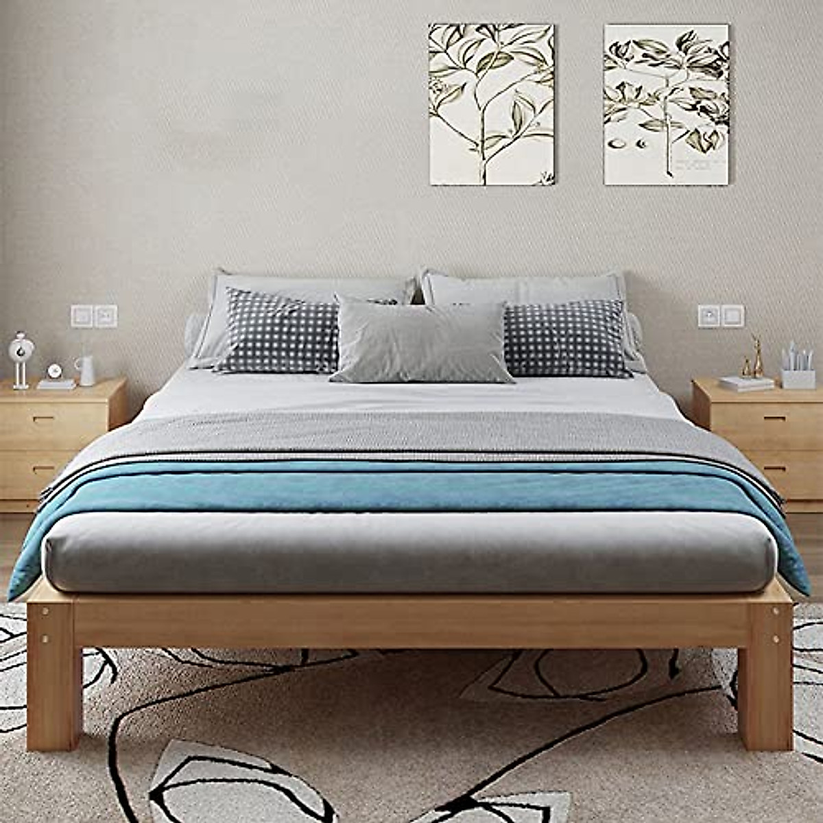 LITFAD Scandinavian Bed Frame Platform Bed Solid Wood Standard Bed Wooden Slats (No Box Spring Needed) - Twin XL, Single Bed