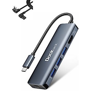 CableCreation 10 Feet 18 AWG Angled 2-Slot Non-Polarized Angle Power Cord Bundle with 8K HDMI USB C HUB, 5-in-1 USB-C Multiport Adapter, Dockteck USB Dock Dongle with 8K 30Hz/4K 120Hz/4K 60Hz HDMI,