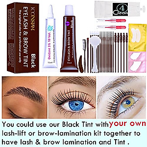 Black Lash Tint Kit, Keratin Black Eyelash Dye and Eyebrow Tint, 6 Week Voluminous Brow Tint, Tinting Look For Lash Perm/Lift/Lamination Treatment (Black Eyelash Tint Kit Only)