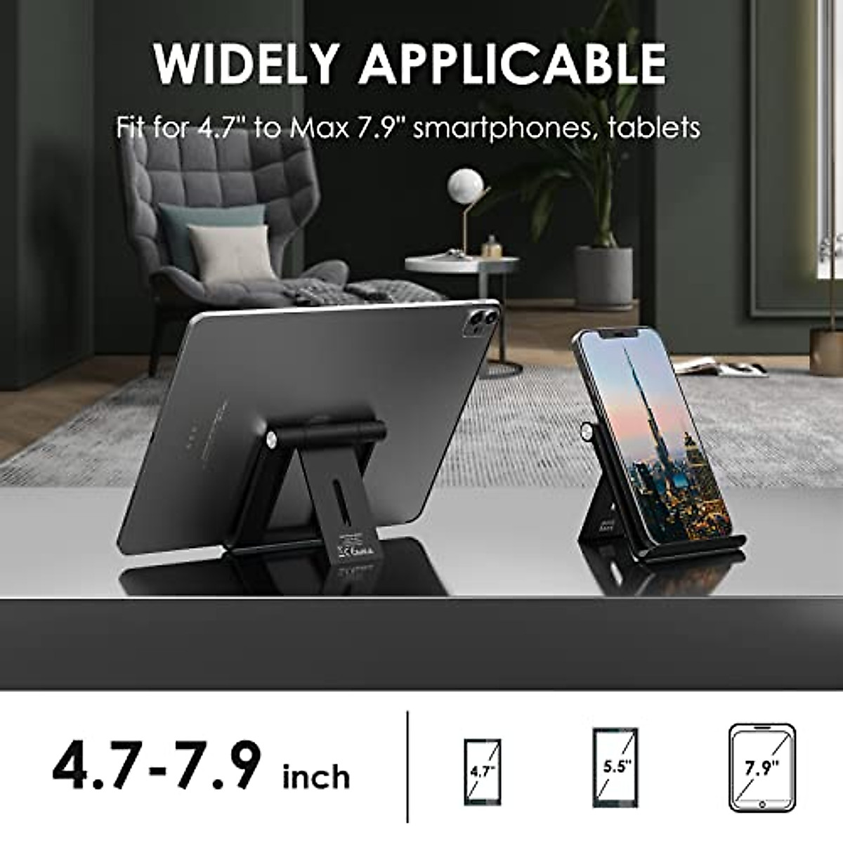 Minthouz Adjustable Cell Phone Stand for Desk - Foldable Phone Holder Compatible with iPhone 14 13 12 Pro Max Mini 11 Xr 8 Plus SE, iPad Mini, Switch, Android Smartphone, Tablets