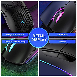 RGB Wireless Gaming Mouse,Ultra-Lightweight Honeycomb Shell Mice with 2.4G Wireless Rechargeable,RGB Spectrum Backlit,7 Buttons,3200DPI,Ergonomic Long Battery Life for PC,Xbox,PS4 Gamers(Black)