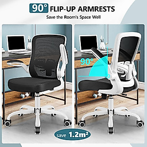 MINLOVE Office Chair Ergonomic Desk Chair with Adjustable Lumbar Support and Height, 90° Flip-up Armrests, Ergo Desk Chairs with Wheels, 360° Swivel Mesh Chair, Home Work Use (White)