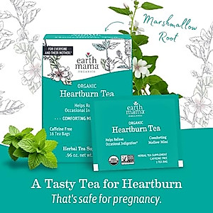 Earth Mama Organic Heartburn Tea | Pregnancy-Safe Soothing Herbal Blend with Marshmallow Root, Lemon Balm & Chamomile, 16 Teabags Per Box (3-Pack)