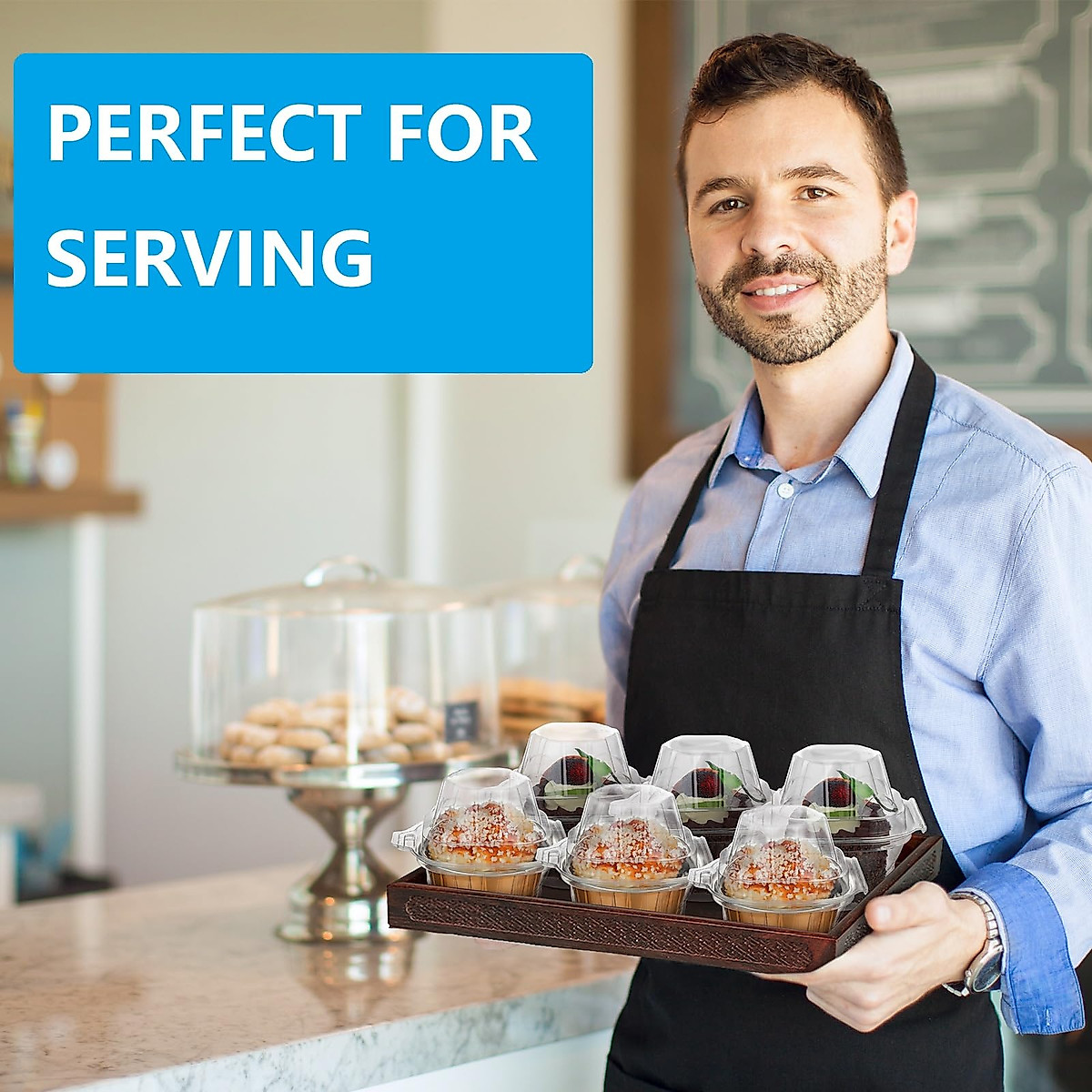 Meanplan Single Cupcake Containers Disposable Individual Cupcake Boxes Plastic Cupcake Holder Stackable Cupcake Carriers Clear Cupcake Domes with Connected Lid for Food Wedding Baby Shower (200 Pcs)