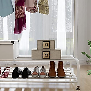 White Commercial Garment Rack,Closet Garment Rack, Heavy Duty Clothes Storage Organizer for Bedroom, Free-Standing and Closet Organizer and Storage with Hanger Rods Clothes Rack for Hanging Clothes