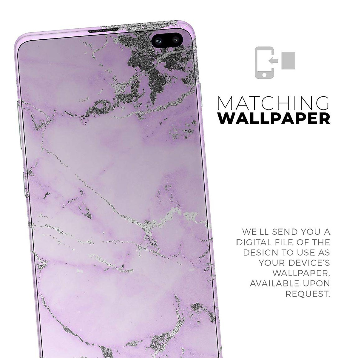 DesignSkinz Purple Marble & Digital Silver Foil V4 Protective Vinyl Decal Wrap Skin Cover Compatible with The Samsung Galaxy S20 (Screen Trim & Back Glass Skin)