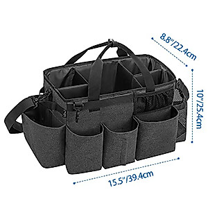 LoDrid Wearable Cleaning Caddy Bag with 4 Foldable Dividers, Cleaning Supply Tote for Cleaning Supplies, Cleaning Organizer with Shoulder Strap and Side Handles for Cleaners & Housekeepers, Black