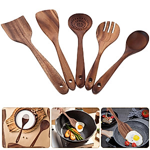 Kichvoe 1 Set Kitchen Utensils Tools Soup Cooking Spoon Housewarming Gift Kitchen Gadgets Non-stick Pan Utensil Soup Spoon Colander Spoon Wok Utensils Cooking Shovel Wood Suite Long Handle