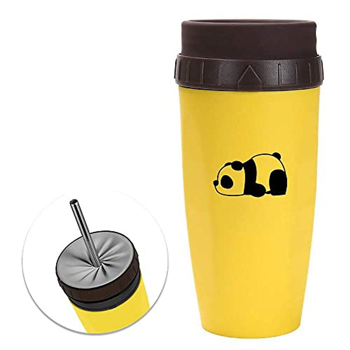 CHENGNAN Twizz Coffee Cup Aperture Mug with Straw Double Silicone TikTok Leak Proof and Insulated Revolutionary Twist Plastic Travel Mug, Lidless Panda