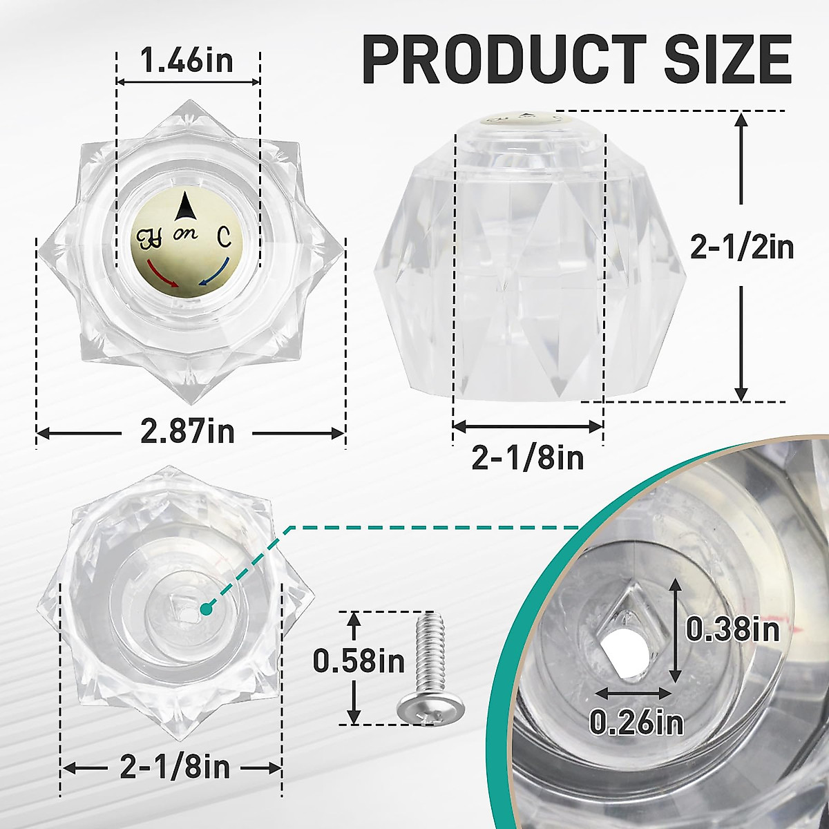 2Pcs Faucet Handle for Delta RP2391 - Single Clear Knob Handle Kit with Offset Hole for Shower/Tub, 2-1/2" x 2-1/8" Shower Knob Replacement for Delta Faucet RP2391 with Set Screw