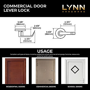 LYNN HARDWARE Commercial Door Lever Lock - Heavy-Duty Locking Door Handle, Designer Door Handles, Cylindrical Lever Lock, Non-Handed Grade 2 Door Handle, Satin Chrome, Classroom Function
