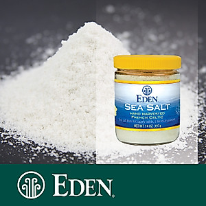 Eden Sea Salt, Hand Harvested French Celtic, Stone Ground (Fine), 82 Trace Minerals, Unrefined, Glass Jar, 14 oz