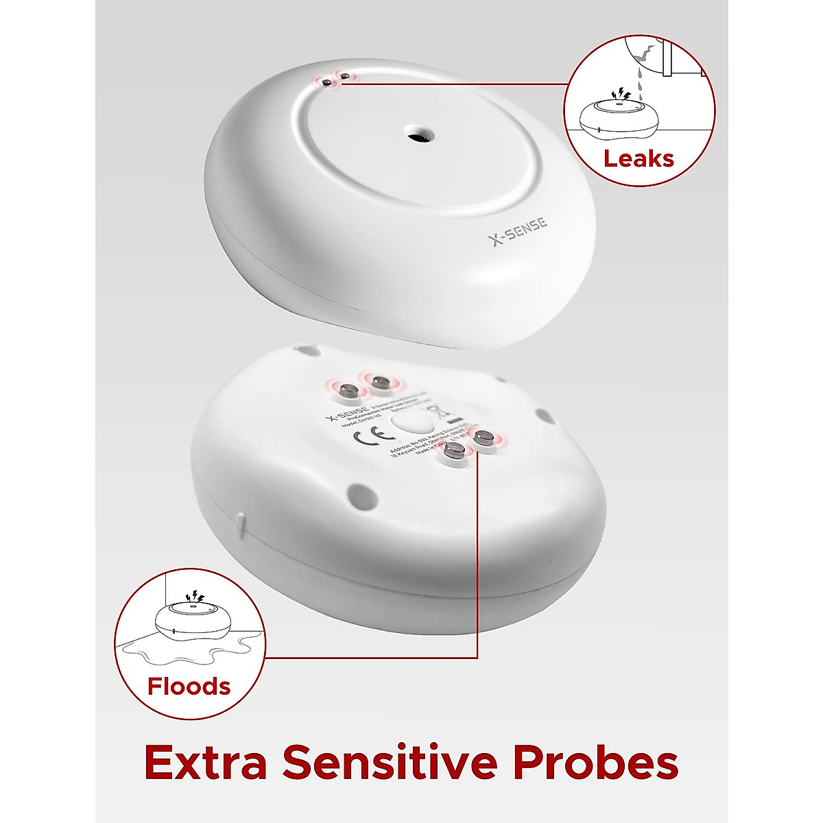 X-Sense Water Leak Detector, Water Sensor Alarm, Mini Water Detector Alarm with 110 dB Audio Alarm, Battery-Powered, Water Alarms for Basements, Sinks, Tanks, Pools, Model WS01