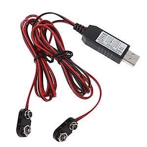 fengchensety Universal 100cm 300cm 2in1 USB Mains Convert to Dual 6F22 9V Battery Eliminator Replace 2pcs 9V Battery USB Power Supply Cable,Dual 9V Battery Eliminator,USB to Dual 9V Battery Cable