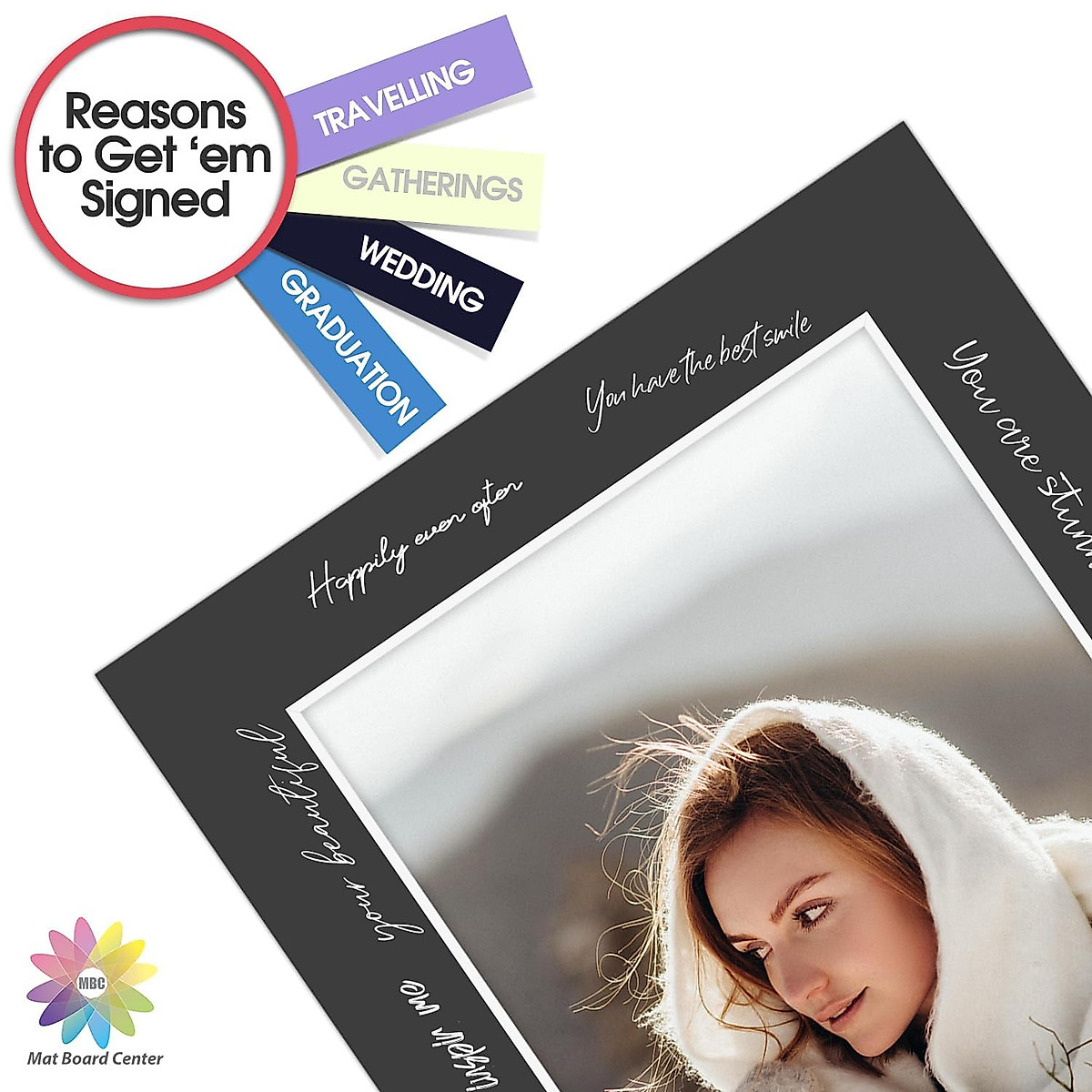 Mat Board Center, Pack of 25, 5x7 for 4x6 Black Mats - Acid Free, 4-ply Thickness, White Core - for Pictures, Photos, Framing