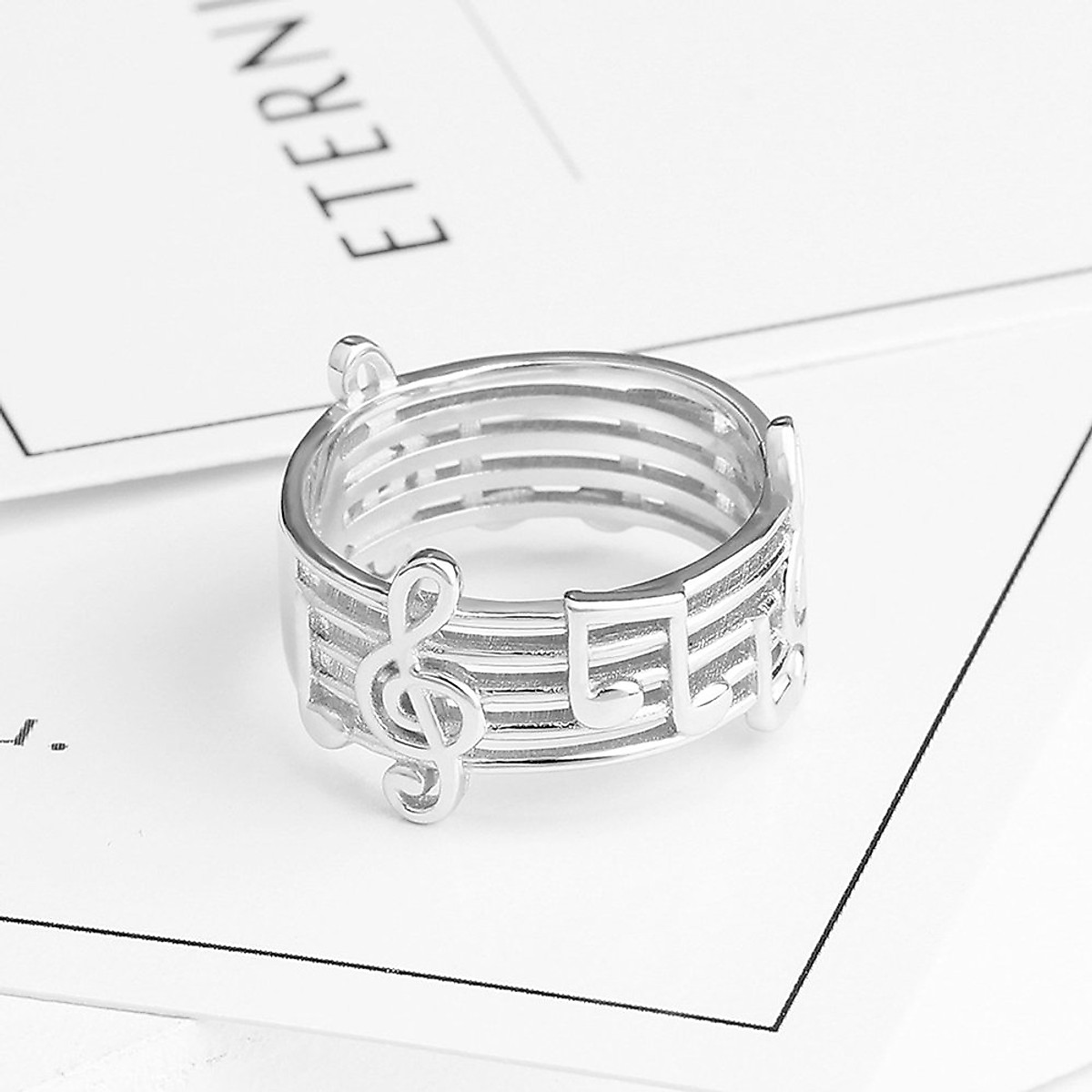 JAJAFOOK Sterling Silver Women's Music Note Song Ring 925 Sterling Silver Band Sizes 6 7 8