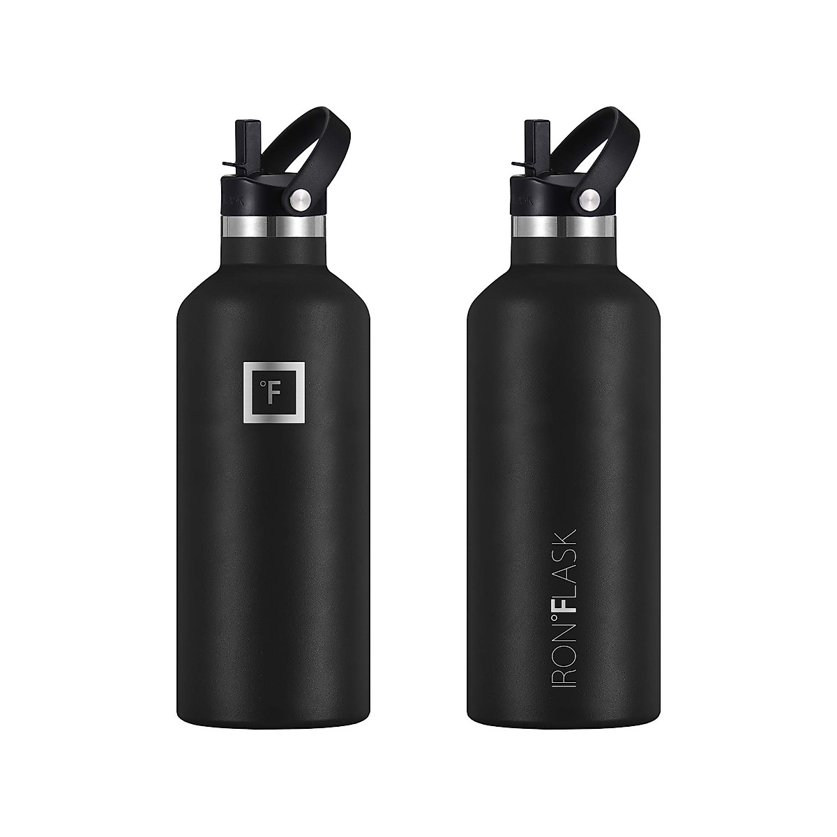 IRON °FLASK Camping & Hiking Hydration Canteens - 3 Lids (Narrow Straw Lid) Leak Proof Vacuum Insulated Stainless Steel - Hot & Cold Double Walled Sports Water Bottle - Midnight Black, 32 Oz