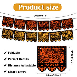 HOWAF 2 Strings Dia De Los Muertos Banners, Day of the Dead Sugar Skull Marigold Butterfly Decorations Picado Banners for Mexican Dia De Los Muertos Diwali Decor, Mexican Halloween Butterfly Hanging